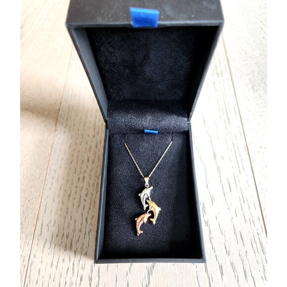 Jewelry | New Solid Gold Triple Dolphin Pendant Necklace In Solid 1k ...